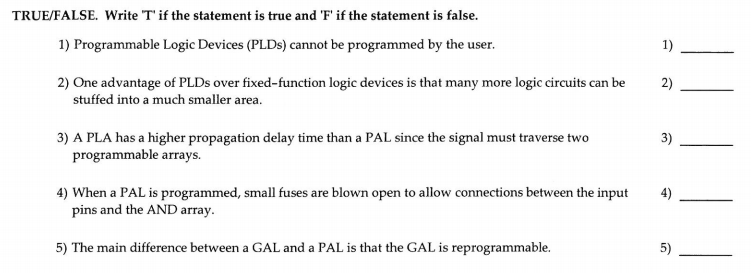 Solved Write T if the statement is true and F if the | Chegg.com