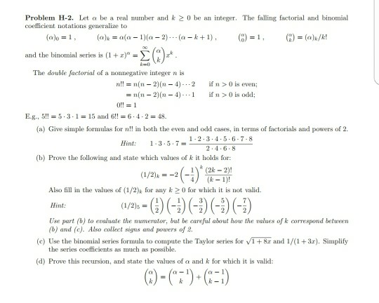Solved Problem H-2. Let α be a real number and k coefficient | Chegg.com