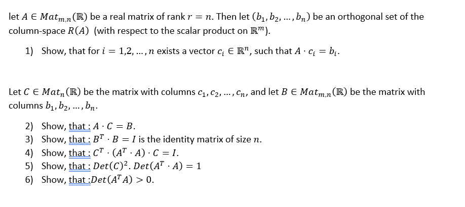 Solved Let A elementof Mat_m, n (R) be a real matrix of rank | Chegg.com