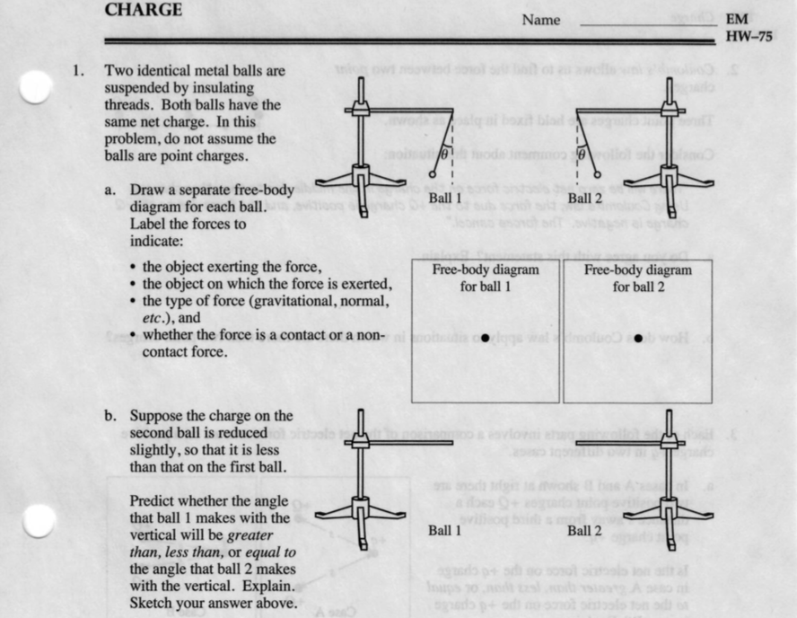 Solved CHARGE EM HW-75 Name 1. Two identical metal balls are | Chegg.com