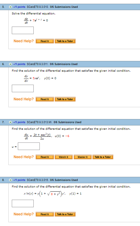 Solved 5. 1 points SCalcET8 e·3.010. os submissions Used + | Chegg.com