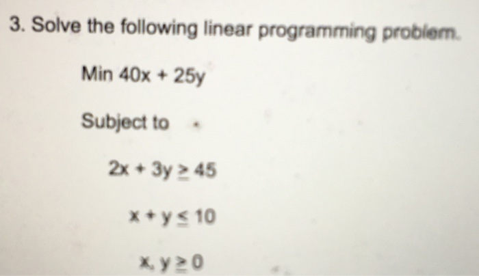 Solved Solve the following linear programming problem Min | Chegg.com