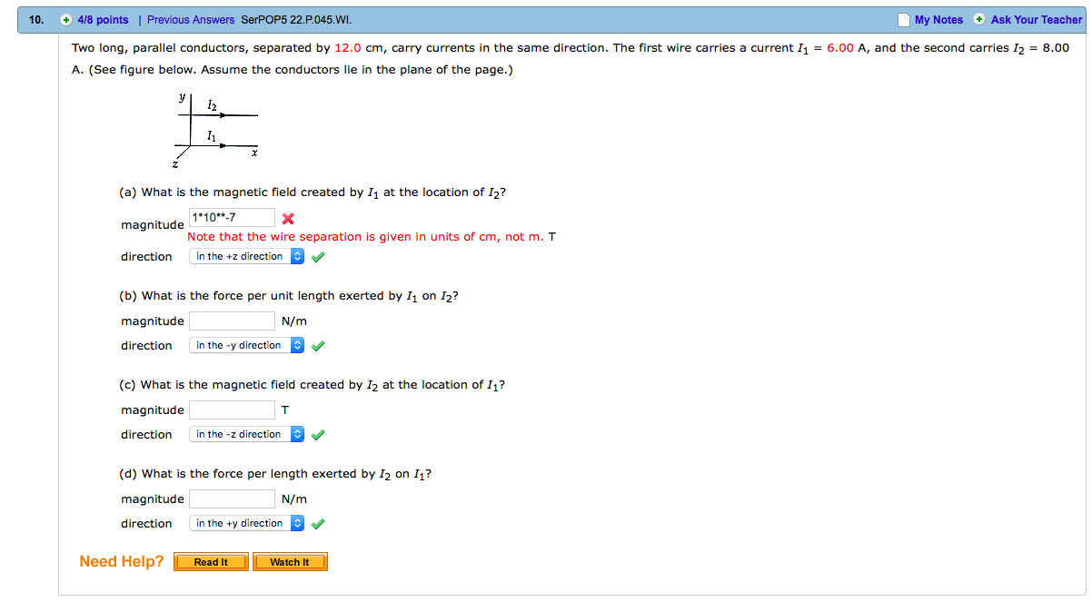 Solved Two long, parallel conductors, separated by 12.0 cm, | Chegg.com