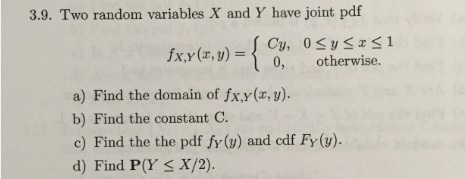 Solved Two random variables X and Y have joint pdf fx, Y (x, | Chegg.com