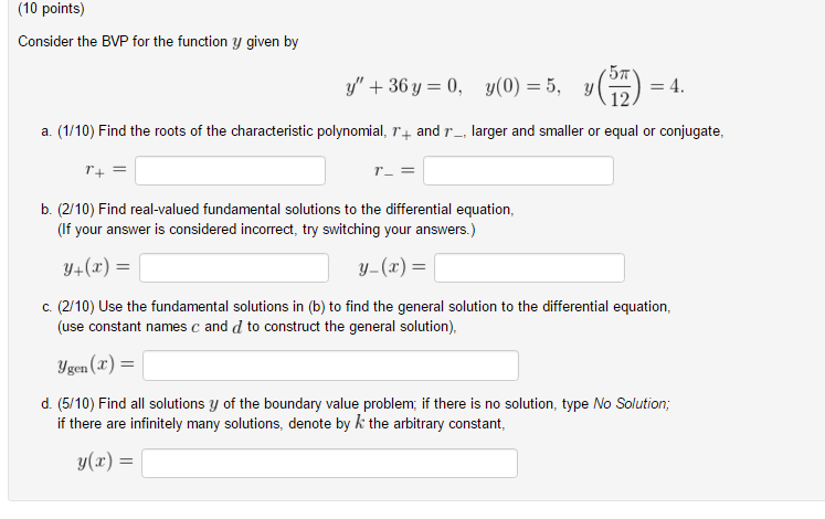 Solved Consider the BVP for the function y given by y" + | Chegg.com