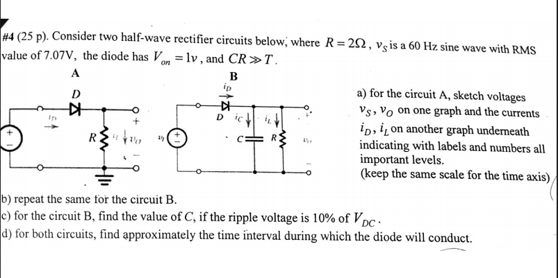 Solved #4 (25 p). Consider two half-wave rectifier circuits | Chegg.com