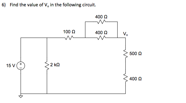 Solved 6) Find the value of V0 in the following circuit. | Chegg.com