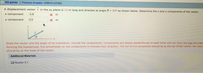 Solved A displacement vector r in the xy plane is 13 m long | Chegg.com