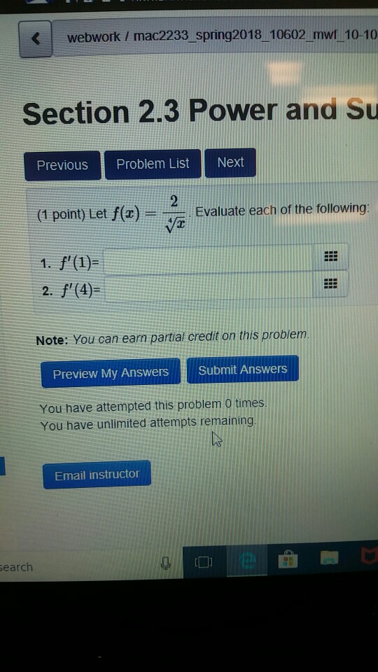 Solved Kwebwork / mac2233 spring2018 10602 mwt 10-10 Section | Chegg.com