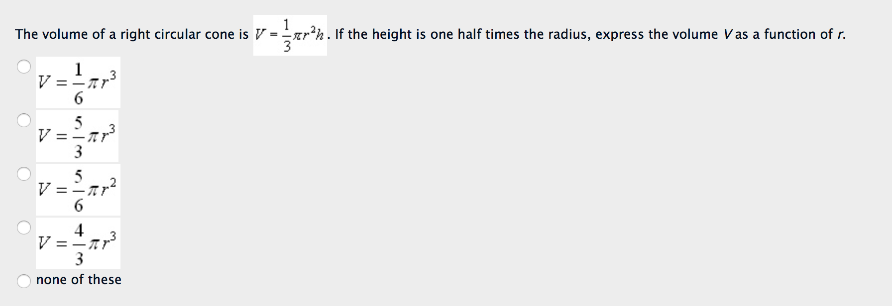 Solved The volume of a right circular cone is V = 1/3 pi | Chegg.com