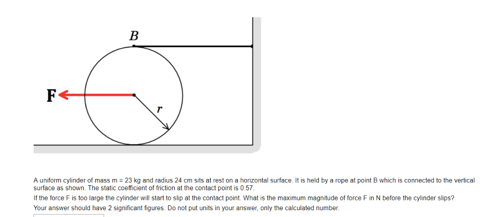 Solved A uniform cylinder of mass m 23 kg and radius 24 cm | Chegg.com