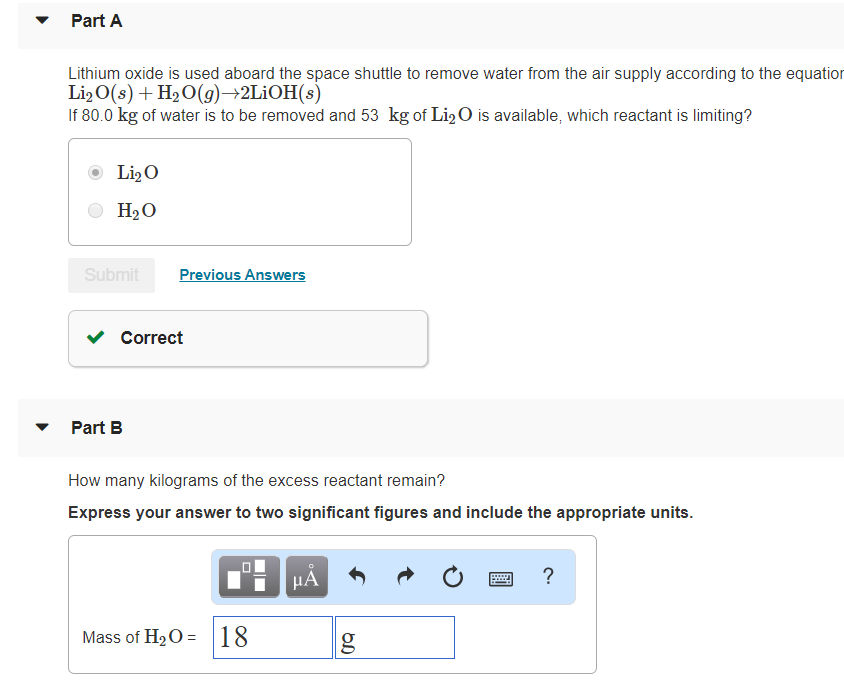 Solved Part A Lithium oxide is used aboard the space | Chegg.com