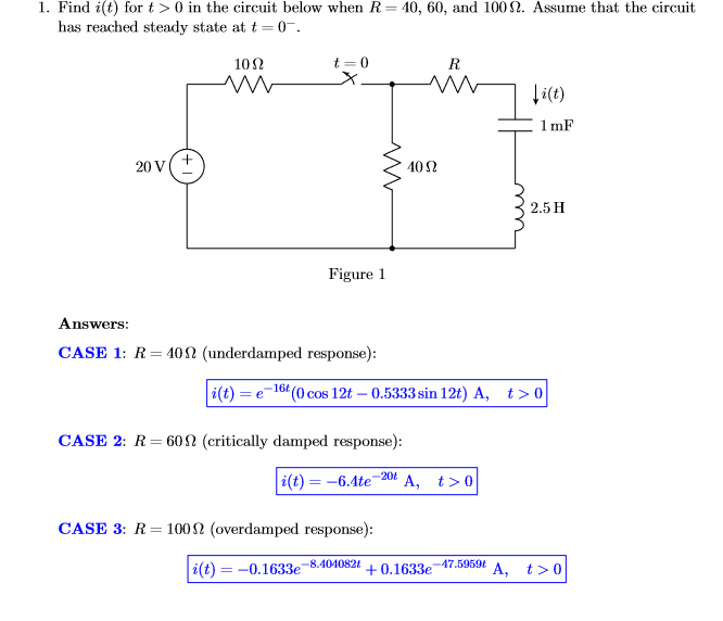 Solved 1. Find i(t) for t > 0 in the circuit below when | Chegg.com