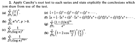 Apply Cauchy's root test to each series and state | Chegg.com