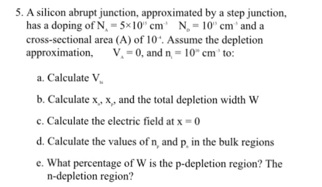 Solved A silicon abrupt junction, approximated by a step | Chegg.com