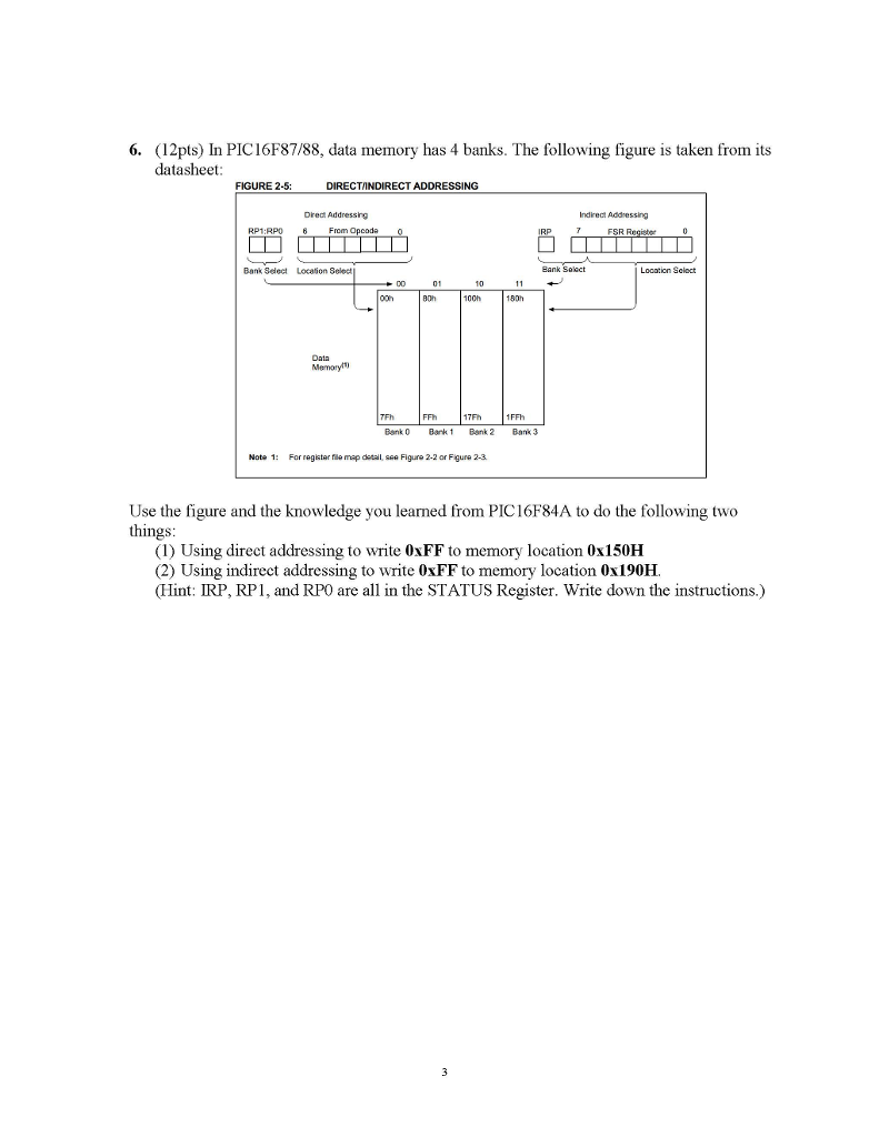 In PIC16F87/88, data memory has 4 banks. The | Chegg.com