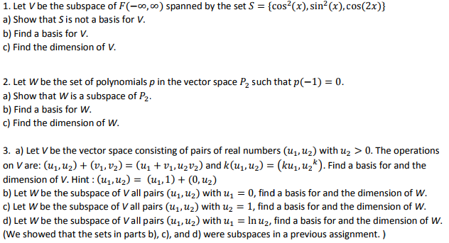 Solved 1. Let V be the subspace of F(-00,00) spanned by the | Chegg.com