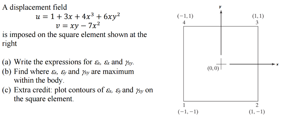 Solved: A Displacement Field U = 1 + 3x + 4x^3 + 6xy^2 V =... | Chegg.com