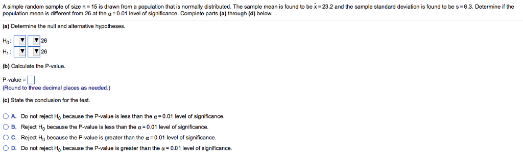 Solved A simple random sample of size n = 15 is drawn from a | Chegg.com