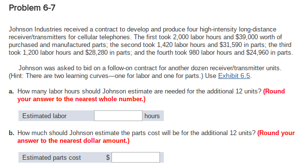 Solved Problem 6-7 Johnson Industries received a contract to | Chegg.com