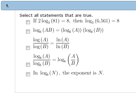 Solved Select all statements that are true. If 2 log3 (81) = | Chegg.com