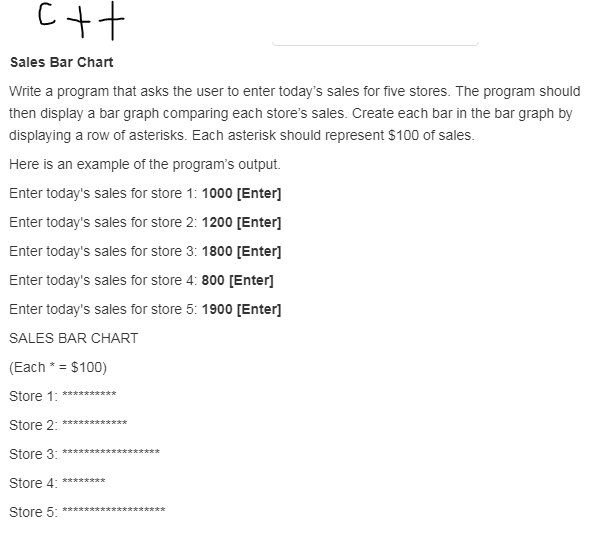 Solved Sales Bar Chart Write a program that asks the user to | Chegg.com