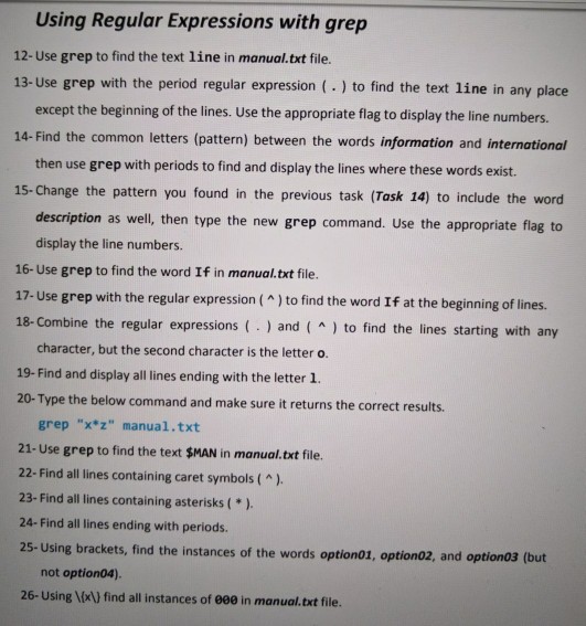 Solved Using Regular Expressions with grep 12-Use grep to | Chegg.com