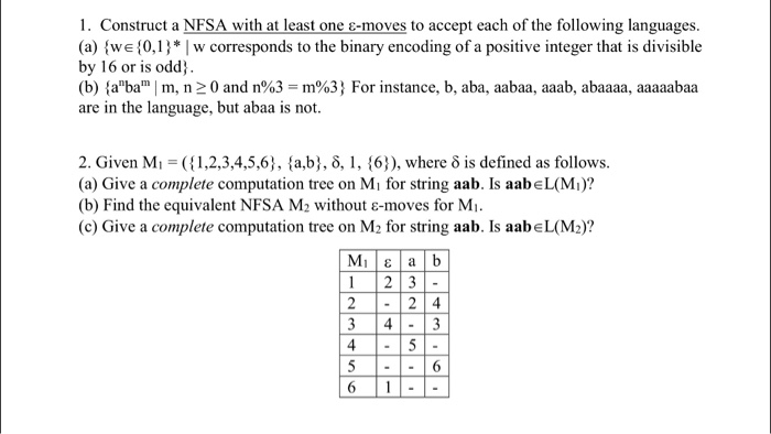 Solved Construct A Nfsa With At Least One Epsilon Moves To 