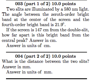 Solved Two slits are illuminated by a 580 nm light. The | Chegg.com