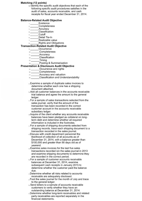 Identify the specific audit objectives that each of | Chegg.com