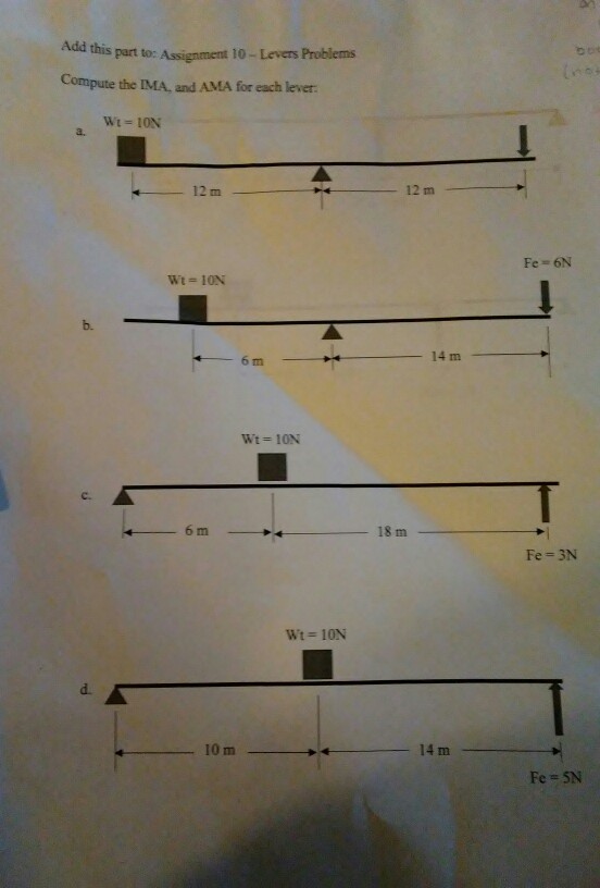 Solved part to: Assignment 10-Levers Problems Compute the | Chegg.com