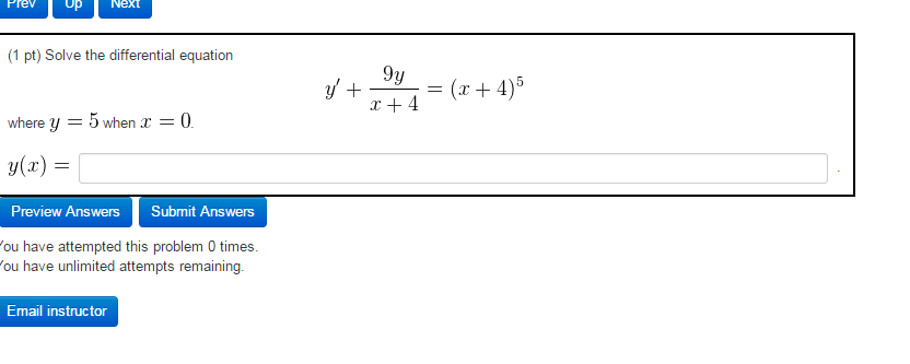 Solved Solve the differential equation y' + 9y/x + 4 = (x + | Chegg.com