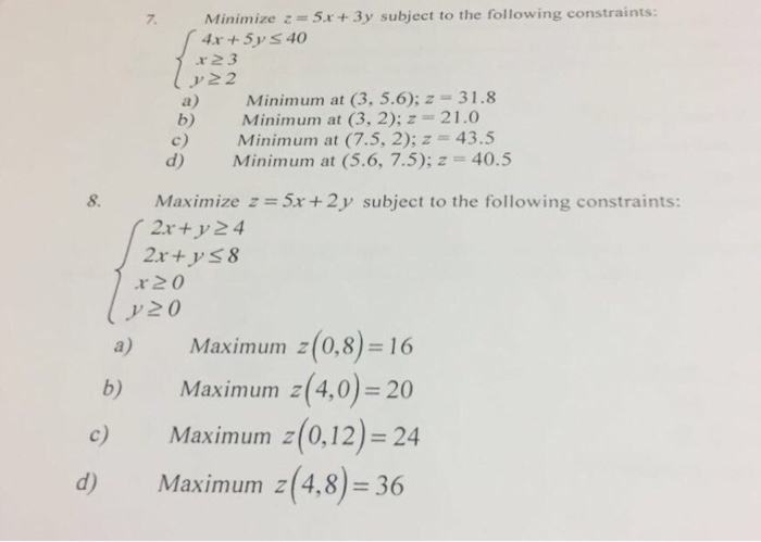 Solved Minimize Z 5x 3y Subject To The Following