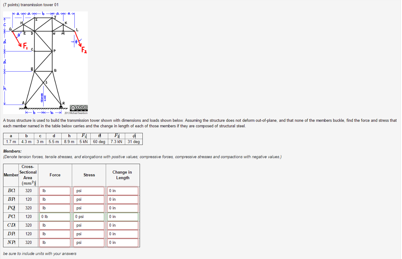 Solved Transmission tower 01 A truss structure is used to | Chegg.com
