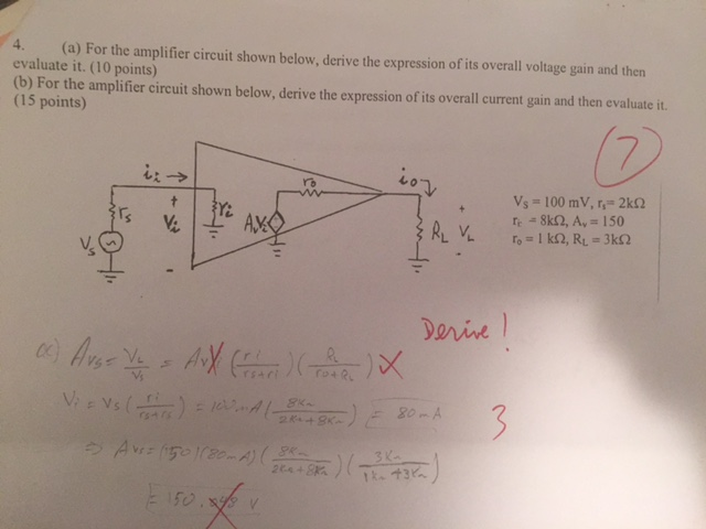 Solved 4. (a) For the amplifier circuit shown below, derive | Chegg.com