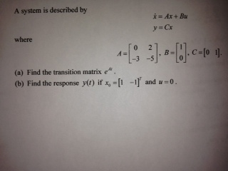 A system is described by x. = Ax + Bu y = Cx where | Chegg.com