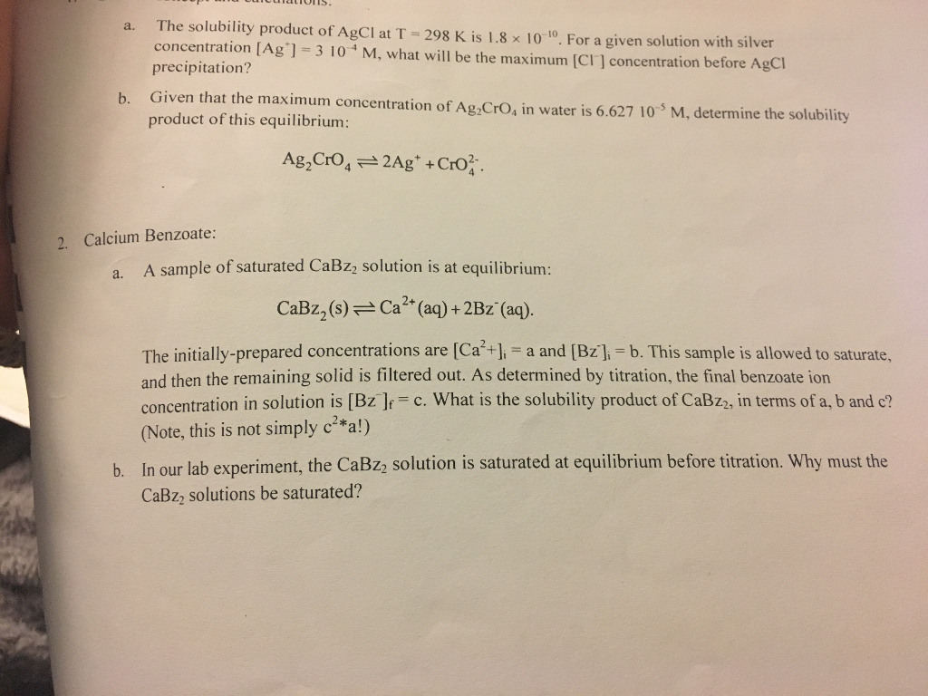 Solved The Solubility Product Of Agcl At T 298 Is 1 8 Times
