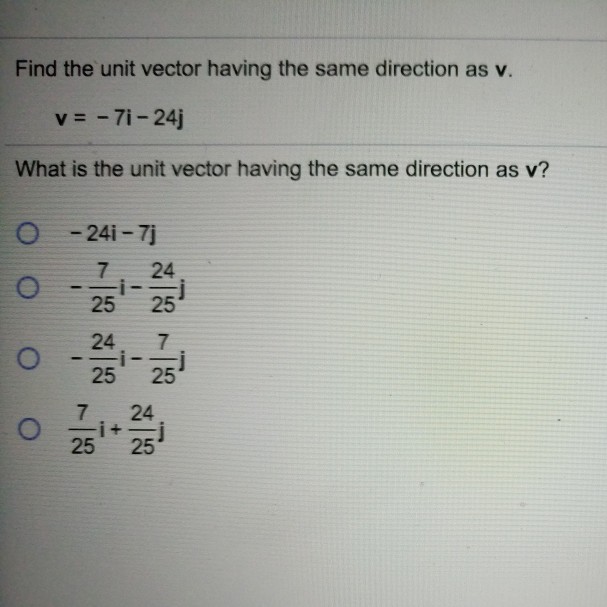 Solved Find The Unit Vector Having The Same Direction As V