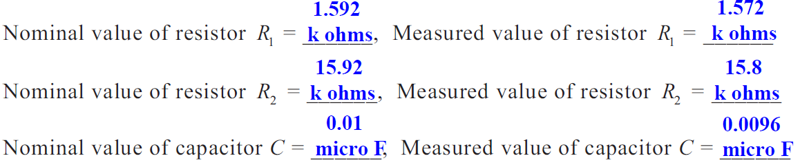 Nominal value of resistor R1 = k ohms, Measured value | Chegg.com