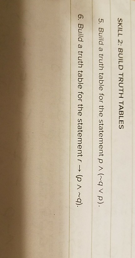 Solved SKILL 2: BUILD TRUTH TABLES 5. Build a truth table | Chegg.com
