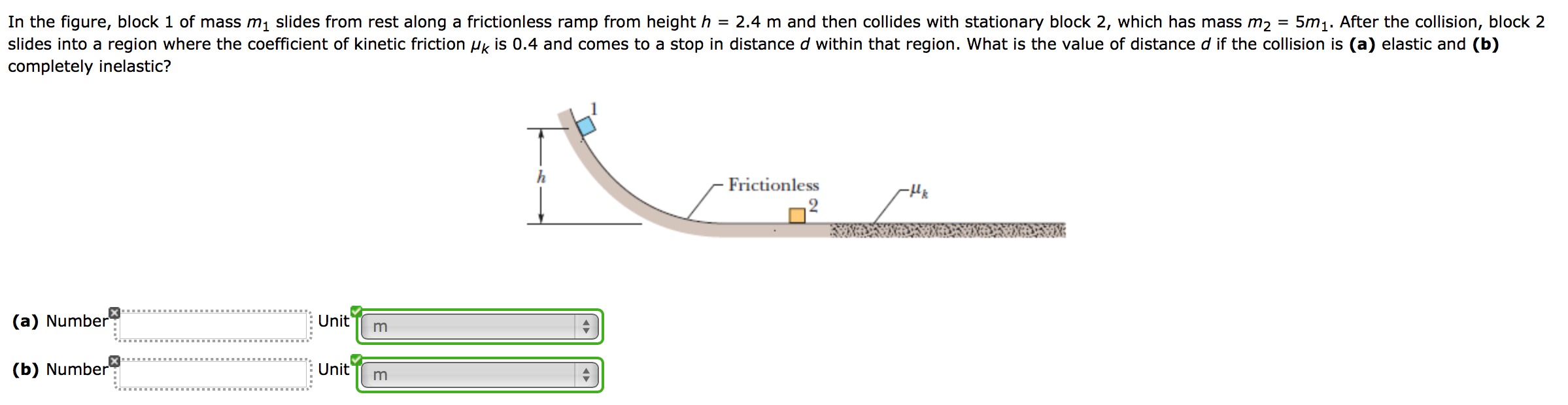 Solved In the figure, block 1 of mass m1 slides from rest | Chegg.com