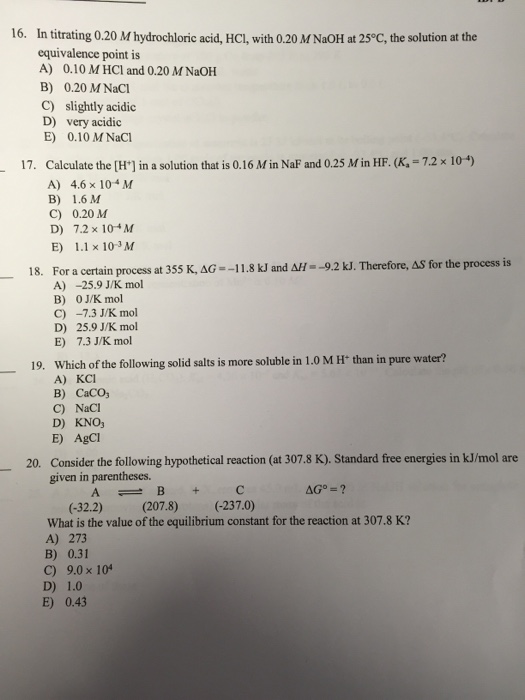 Solved In titrating 0.20 M hydrochloric acid, HCl, with 0.20 | Chegg.com