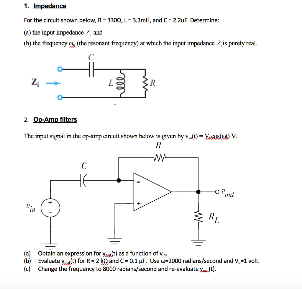 Solved 1. Impedance For the circuit shown below, R-330 , | Chegg.com