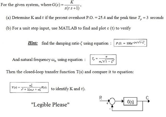 Solved For the given system, where G(s) = K/s(tau s + 1), | Chegg.com
