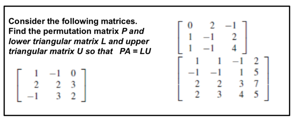 Solved Consider the following matrices. Find the permutation | Chegg.com