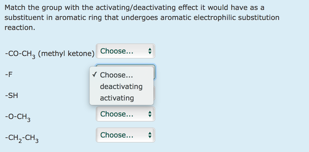 Solved Match the group with the activating/deactivating | Chegg.com
