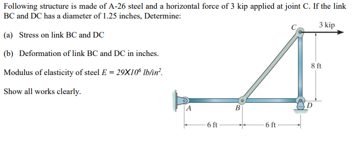 Solved Following structure is made of A-26 steel and a | Chegg.com