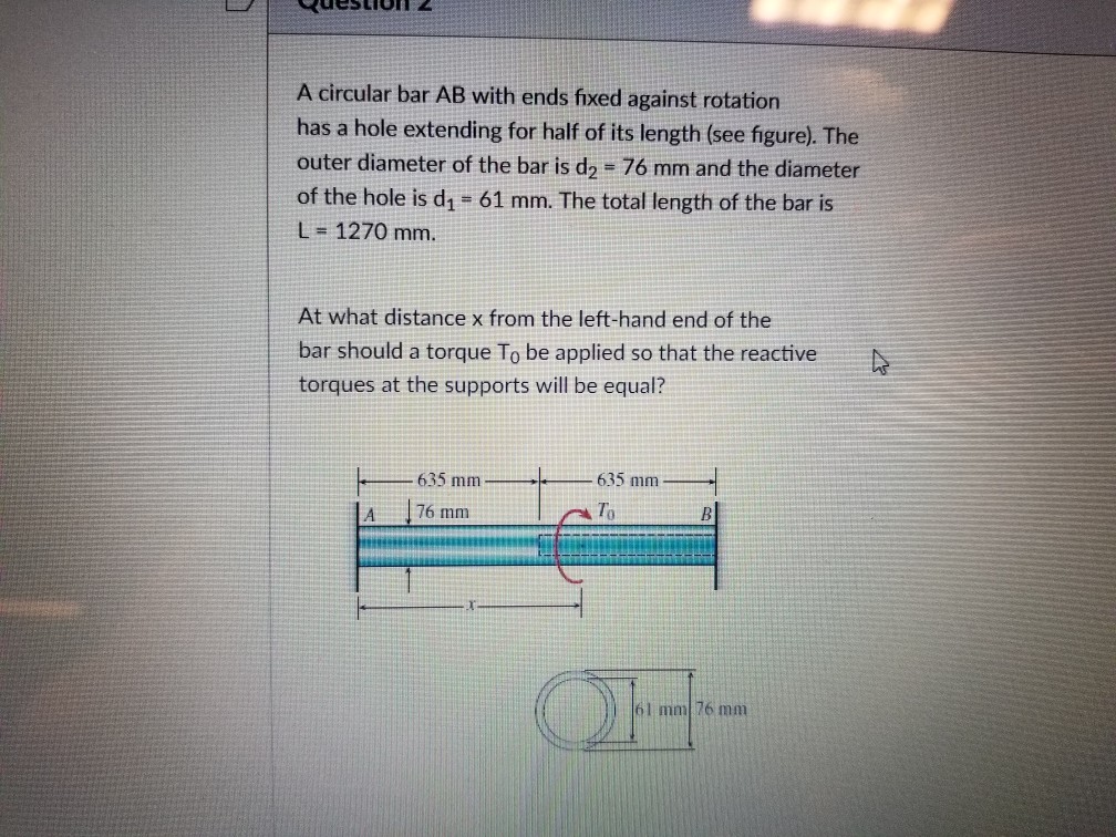 Solved A circular bar AB with ends fixed against rotation | Chegg.com