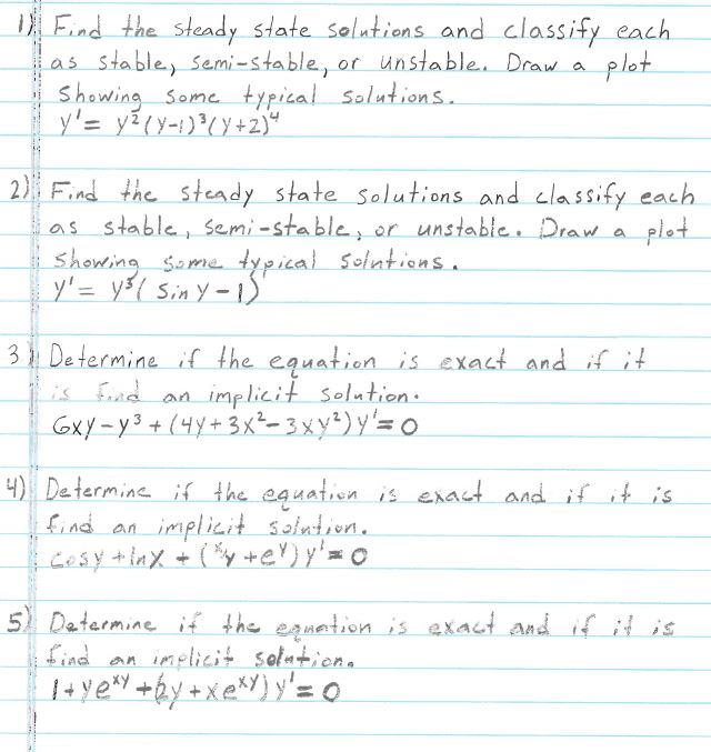 Solved End the steady state solutions and classify each Las | Chegg.com