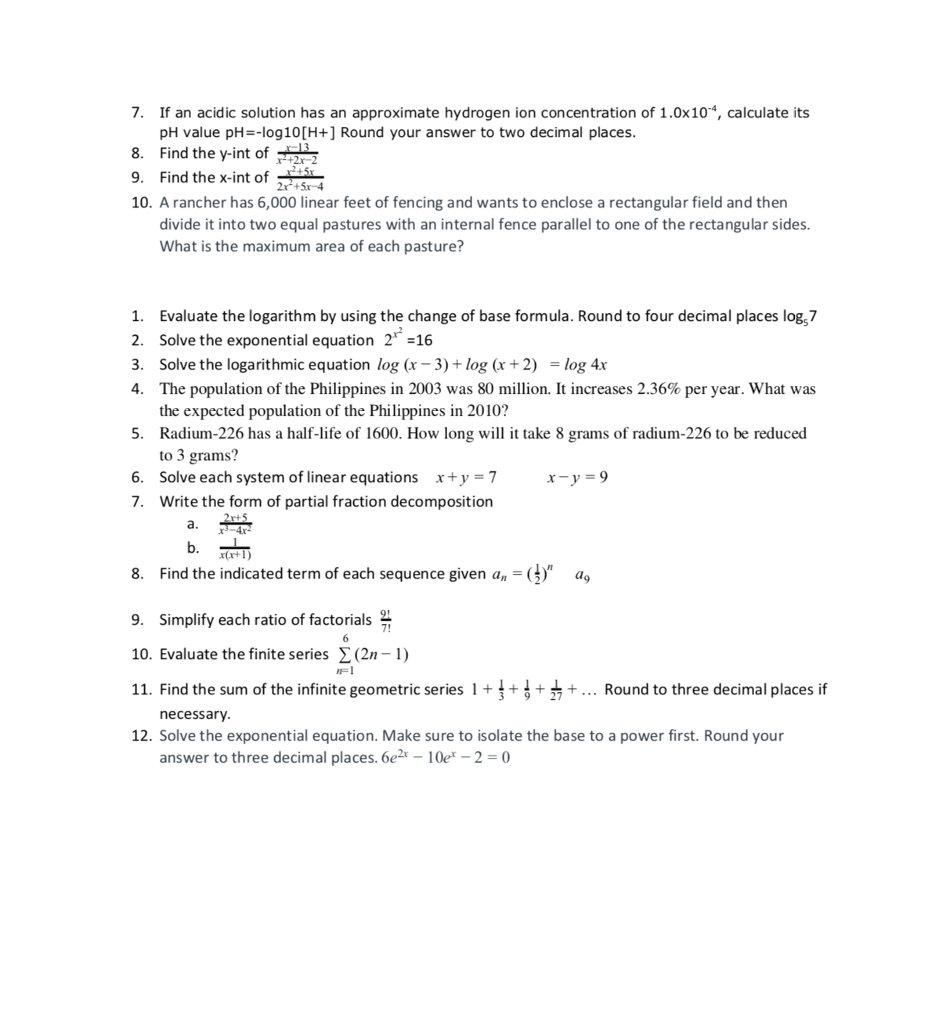 Solved Pre-Calc Examples Complete a table of values to four | Chegg.com